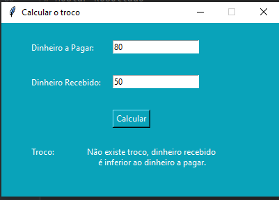 Calcular troco usando tkinter - Programar em Python