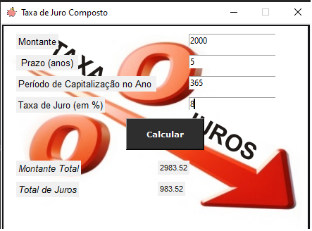 Taxa de Juro Composto usando Tkinter - Programar em Python