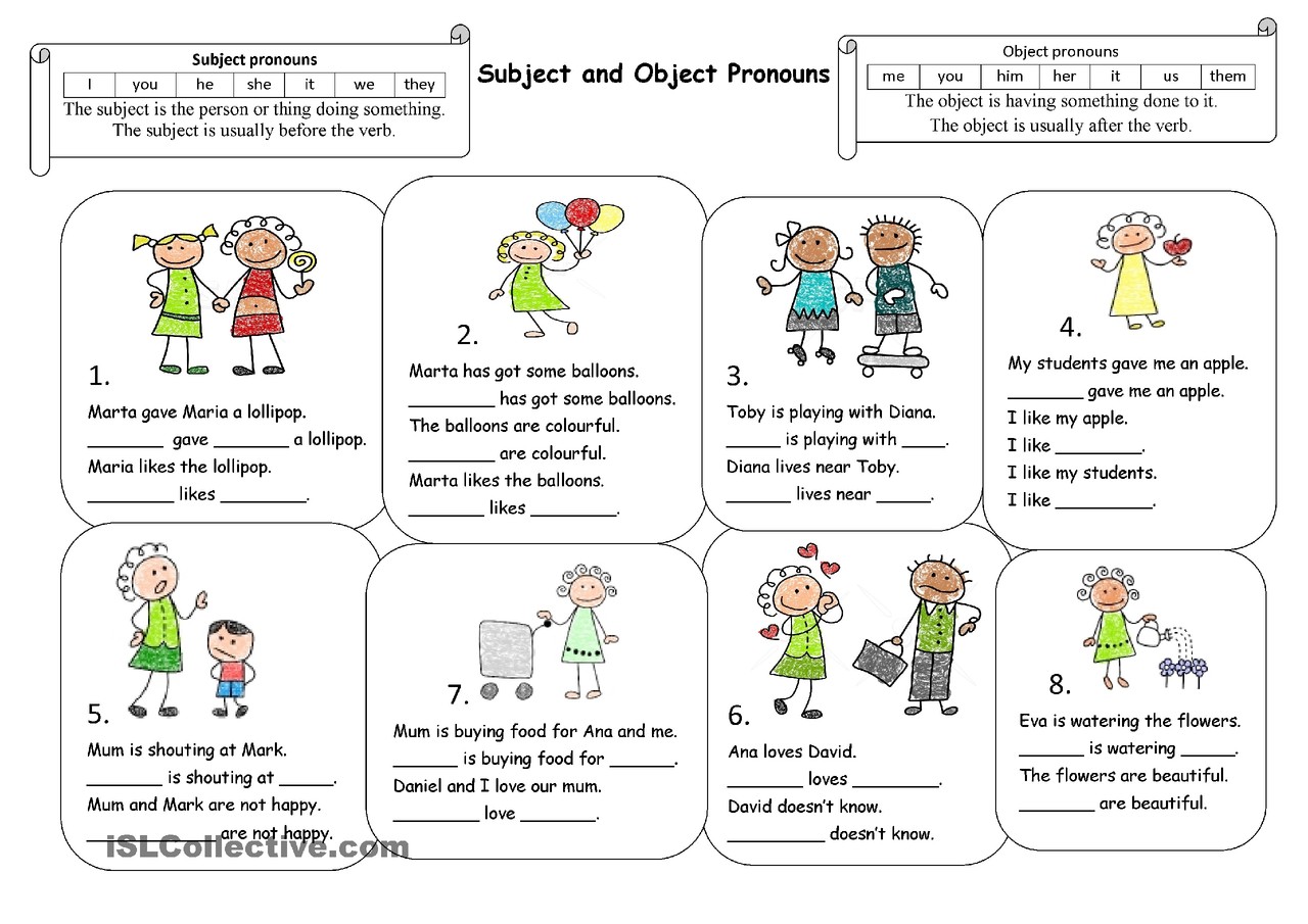 Subject and Object Pronouns - exercises - Miss English
