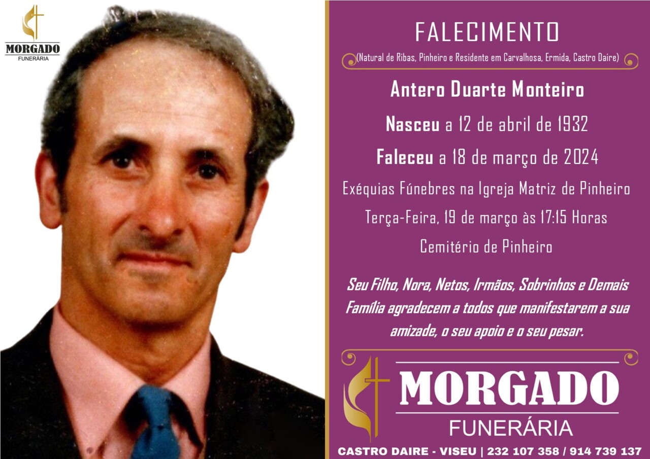 FALECEU o Sr. Antero Duarte Monteiro com 91 Anos (Ribas, Pinheiro ...